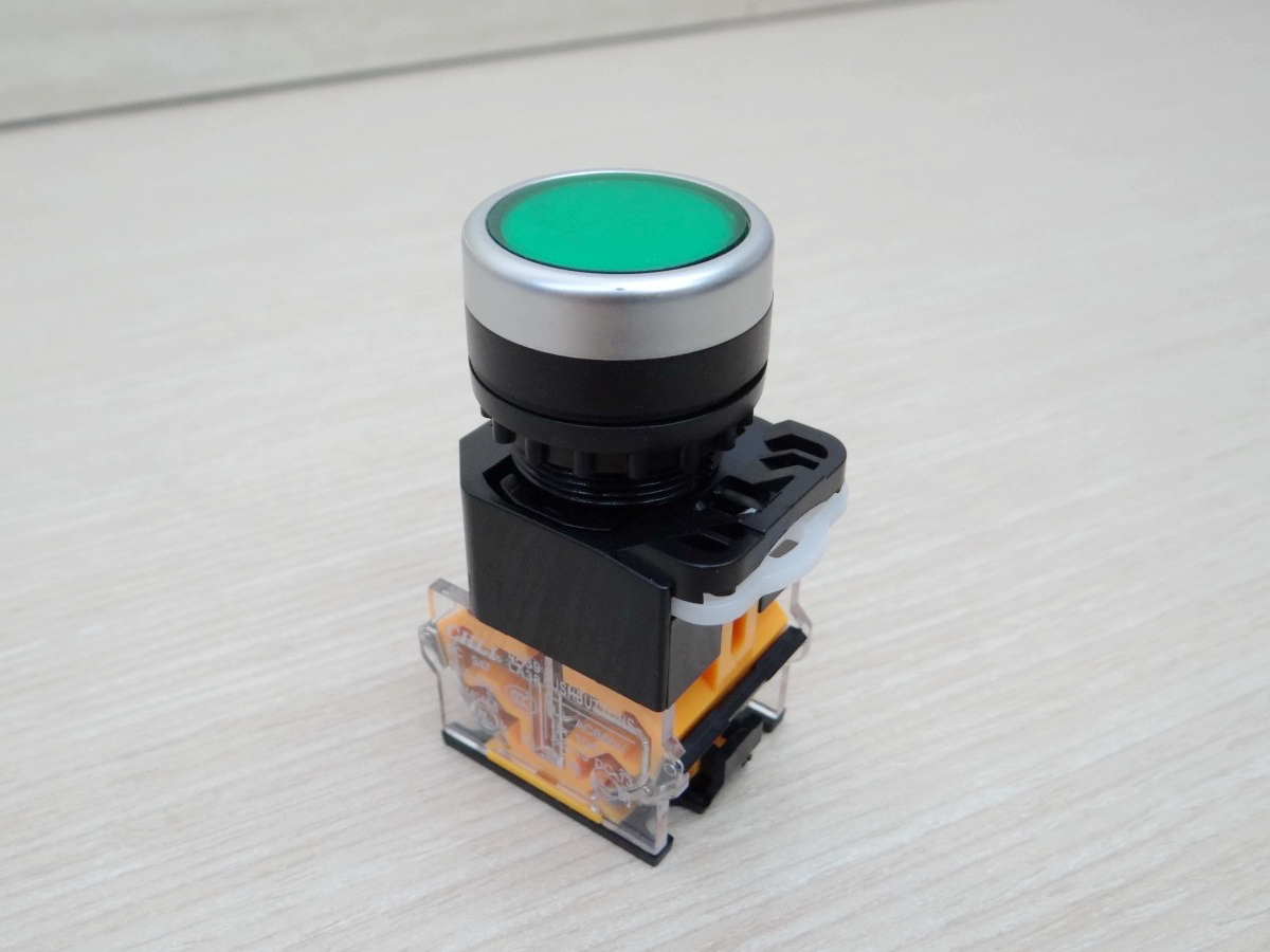 LA38 22mm Flat Head Pushbutton Switch 1NO/1NC Reset (Green กดติด-ปล่อย ...